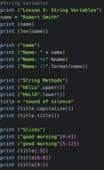 String Variables Unit Materials: Sample Code